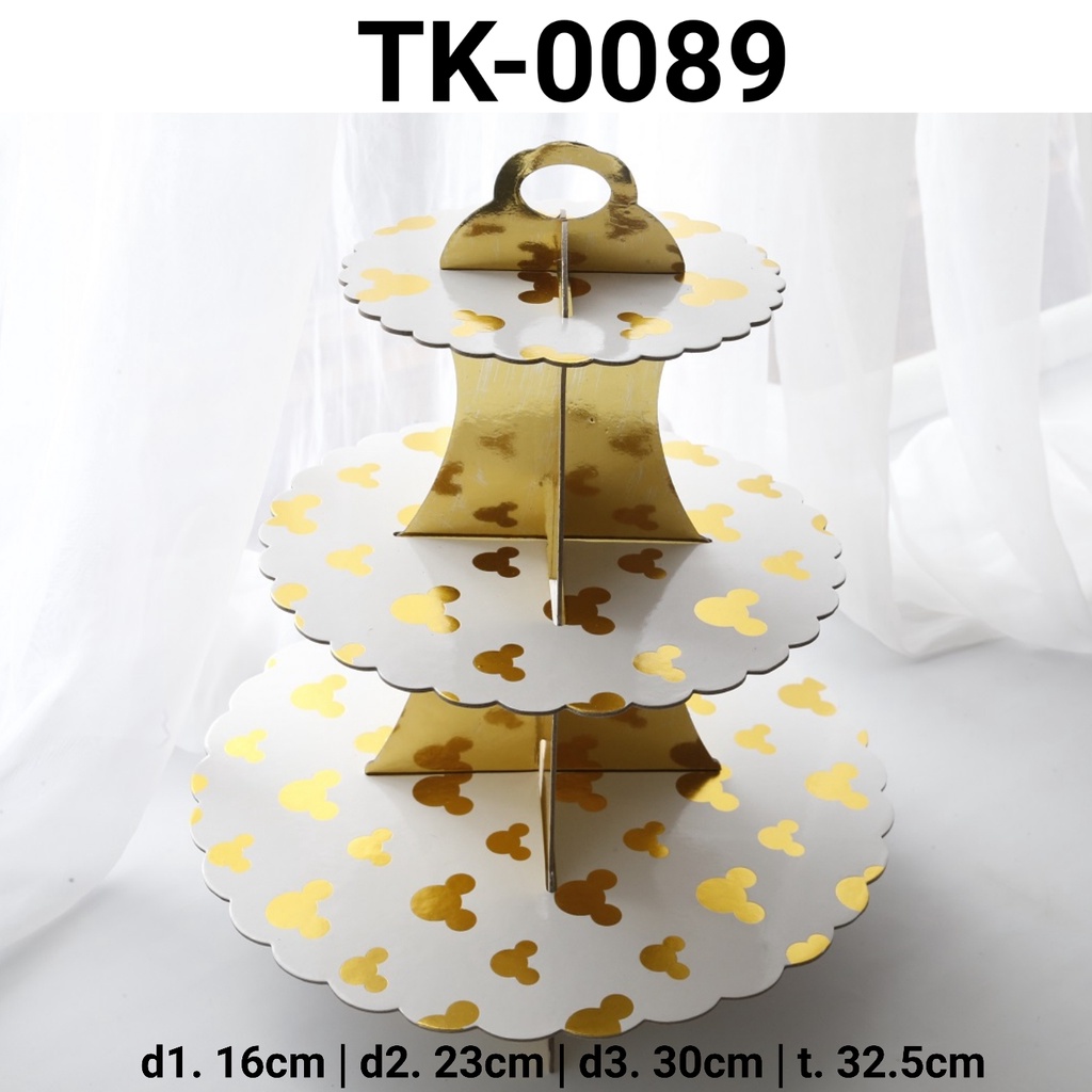 Jual TK-0089 Cupcake stand tempat kue cake tier mickey gold emas putih (MJP/TK) | Shopee Indonesia