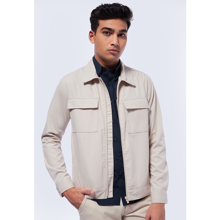 Jual Executive Full Zip Collar Jacket with Flap Pocket Beige | Shopee ...