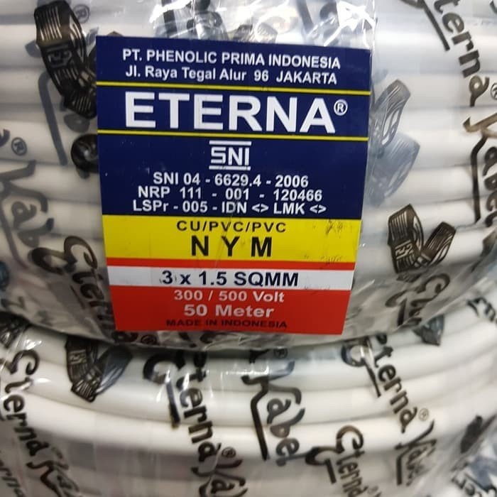 Jual Kabel eterna nym 3x1,5 @50m 3x1.5 putih tunggal kawat | Shopee Indonesia