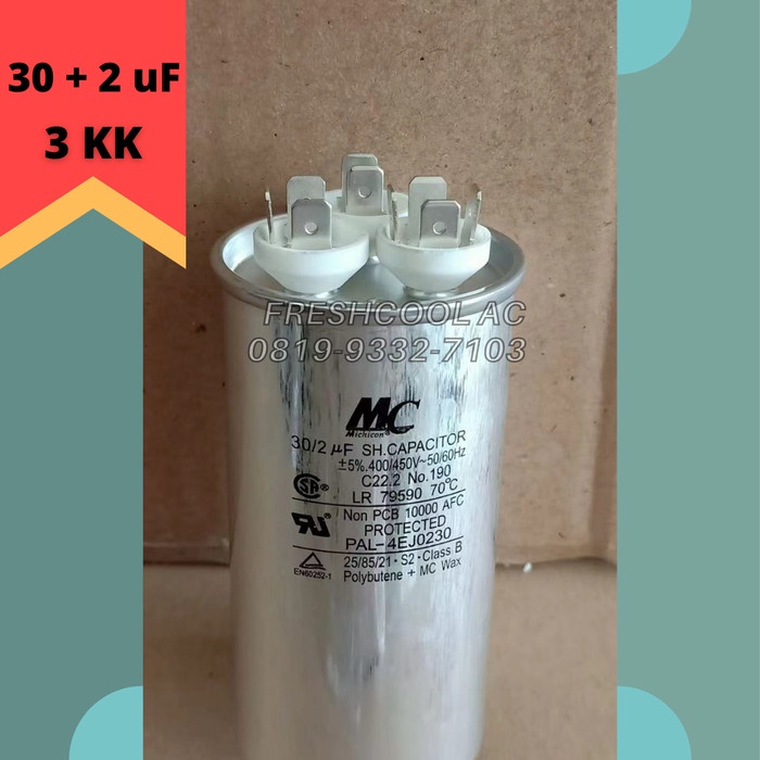 Jual KAPASITOR AC / CAPACITOR AC LG 3 KAKI 30/2 uF (MERK MC) 30/2 MIKRO | Shopee Indonesia