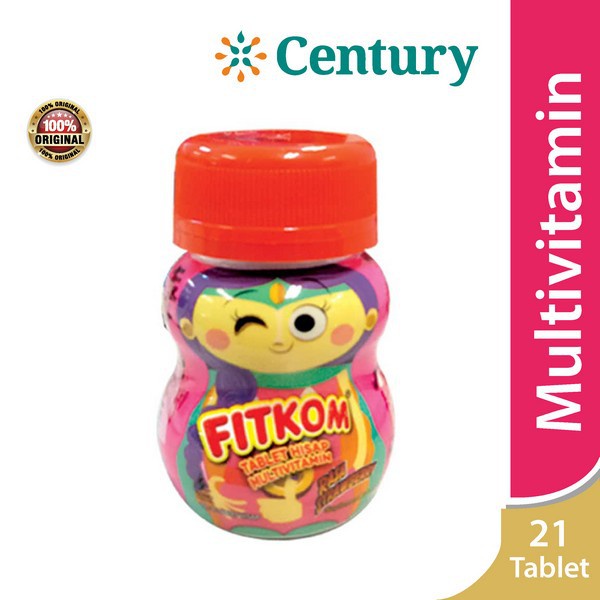 Jual Fitkom Strawberry satu botol isi 21 tablet hisap / multivitamin ...