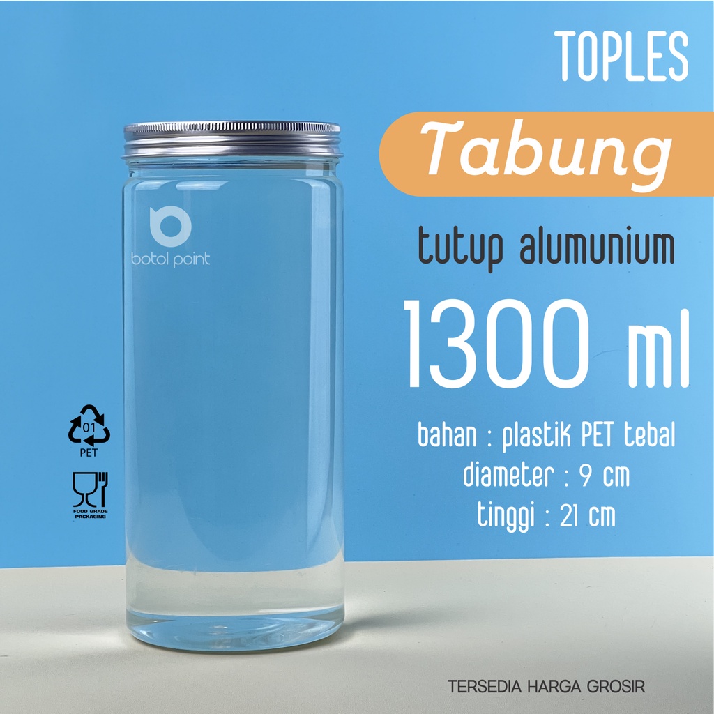 Jual Toples Tabung 1300 ml TUTUP ALUMUNIUM - Toples plastik 1300ml ...
