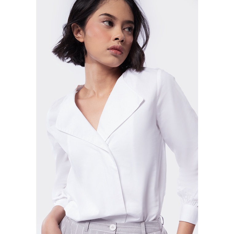 Jual Executive Overlap Collar Long Sleeve Blouse Off White | Shopee ...