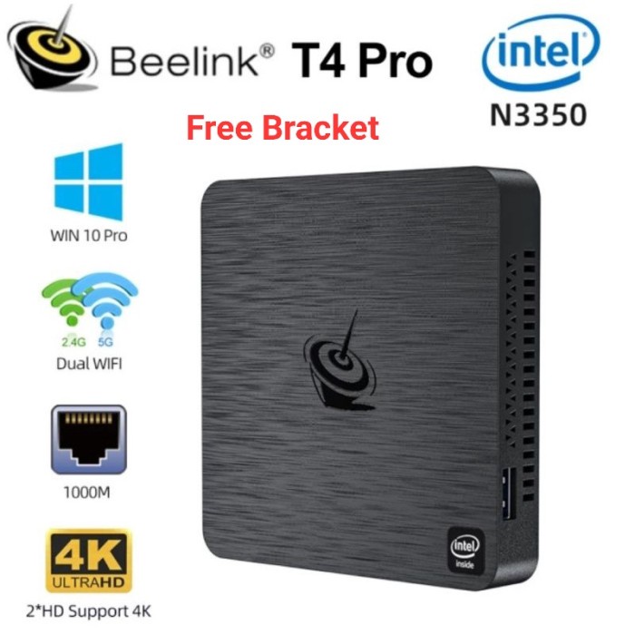 Jual Wimo Beelink Mini Pc T4 Pro Intel Celeron N3350 4/64Gb Dual Hdmi 4K Win 10 | Shopee Indonesia
