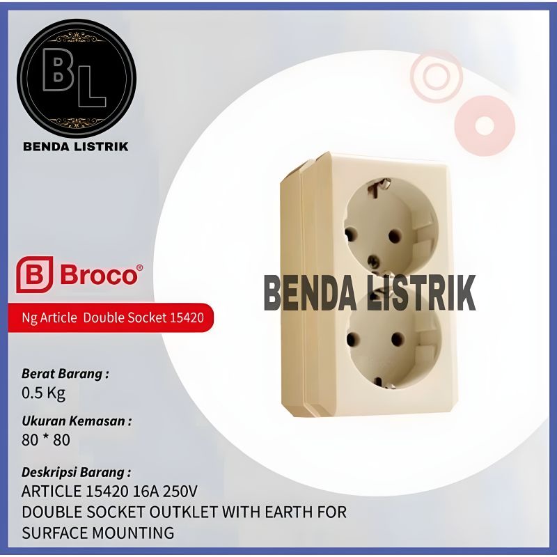Jual Stop Kontak Arde 2 Lubang 15420 Broco Double Socket Outlet With ...