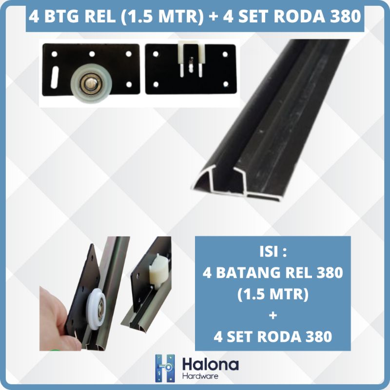 Jual Rel Sliding Timbul 380 Lenaga 4 Batang 1.5 Meter + 4 Set Roda SD 380 Harfit Paket 2 Daun ...
