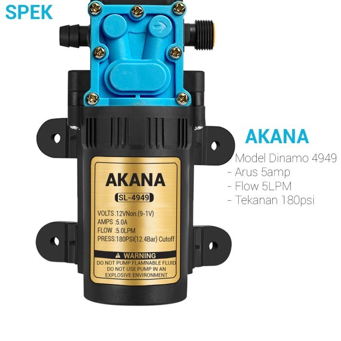 Jual Pompa air DC 12 Volt High Pressure Akana - otomatis tekanan Tinggi ...