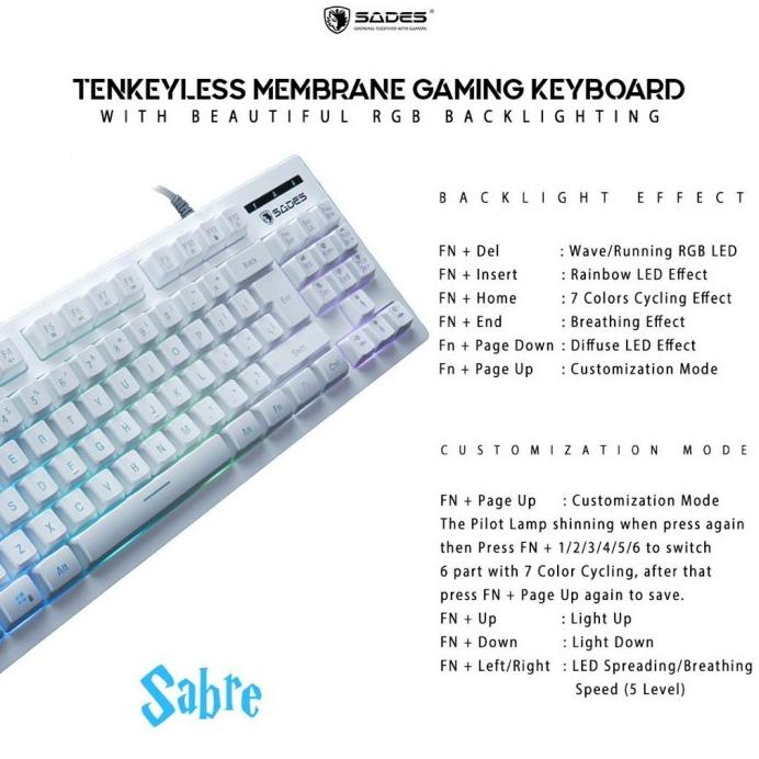 Jual Sensasional Sades Sabre White Version Rgb Tkl Gaming Keyboard ...