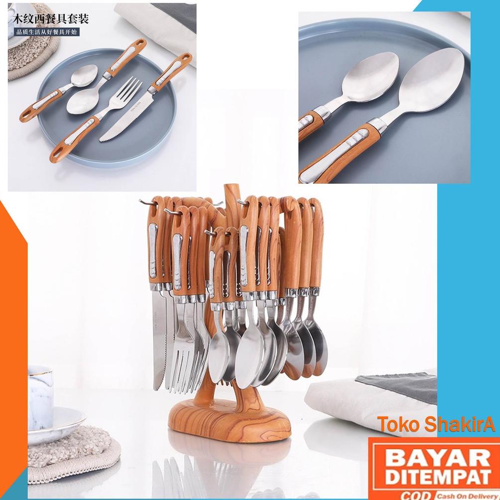 Jual Viral Sendok Makan Kayu Set Tempat Sendok Kayu Unik Gantung ...