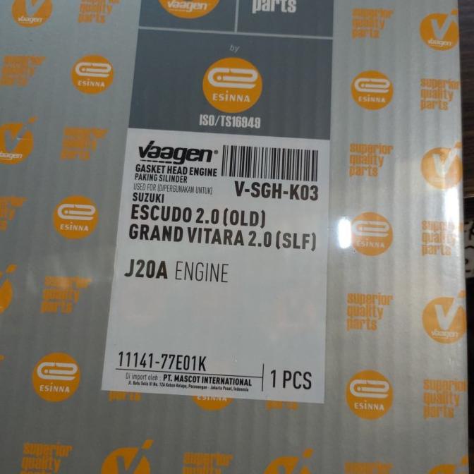 Jual Gasket Packing Silinder Head Grand Vitara 2.0 Escudo 2.0 High ...
