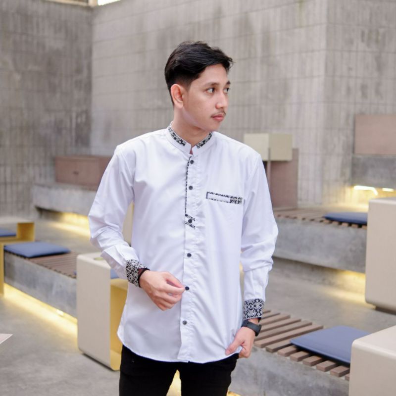 Jual Baju Koko El Rumi Pria Dewasa Lengan Panjang Motif Anos Berkombinasi Batik | Shopee Indonesia