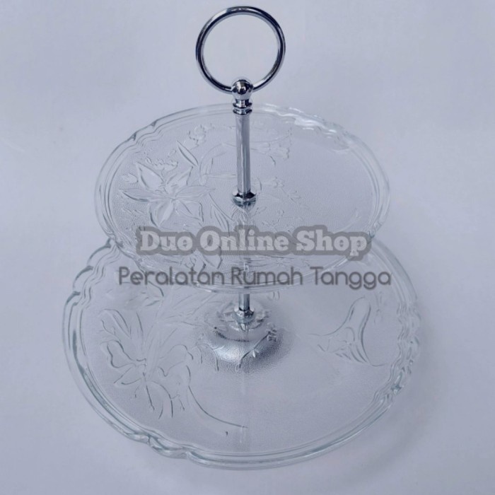 Jual 1 set piring susun kue tingkat 2 / Cake Tier stand Saji kaca beling | Shopee Indonesia