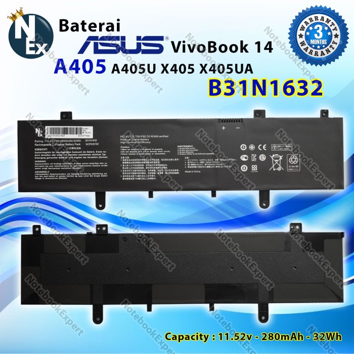 Jual JUAL Baterai ASUS VivoBook 14 A405 A405U X405 X405UA B31N1632 oem ...