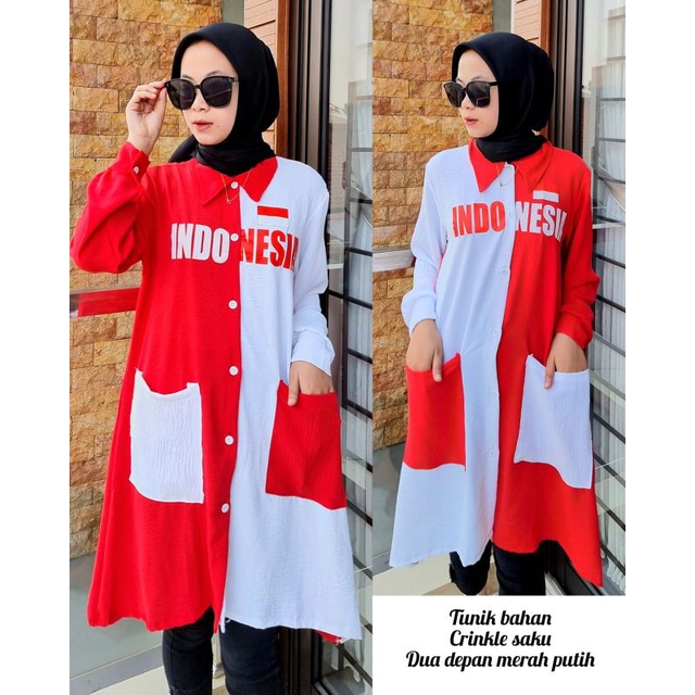 Jual TUNIK MERAH PUTIH KEMERDEKAN // BAJU TUNIK MERAH PUTIH AGUSTUSAN // KEMEJA MERAH PUTIH ...