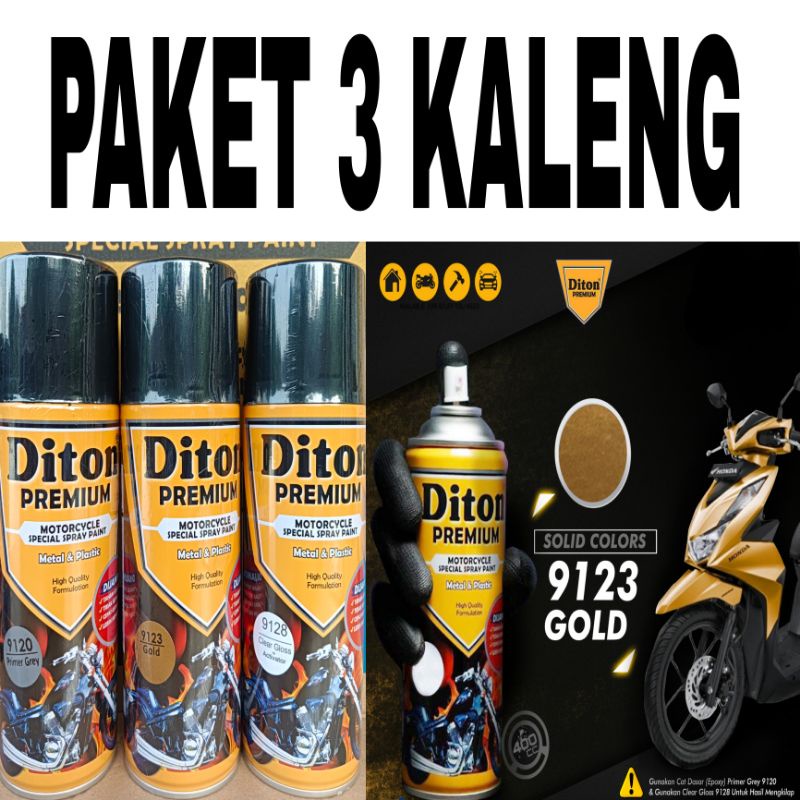 Jual PAKET 3 KALENG pilok pilox cat semprot diton premium gold 9123 ...