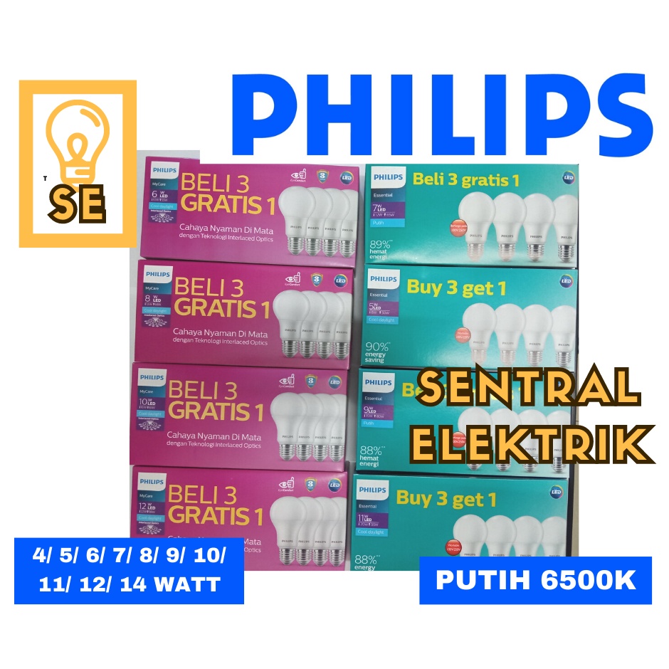 Jual (4pcs) PAKET Philips Led PUTIH 4w 5w 6w 7w 8w 9w 10w 11w 12w 14.5w ...