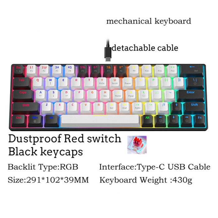 Jual Black 63 Key RGB Backlit Red Blue Switch Mechanical Keyboard ...