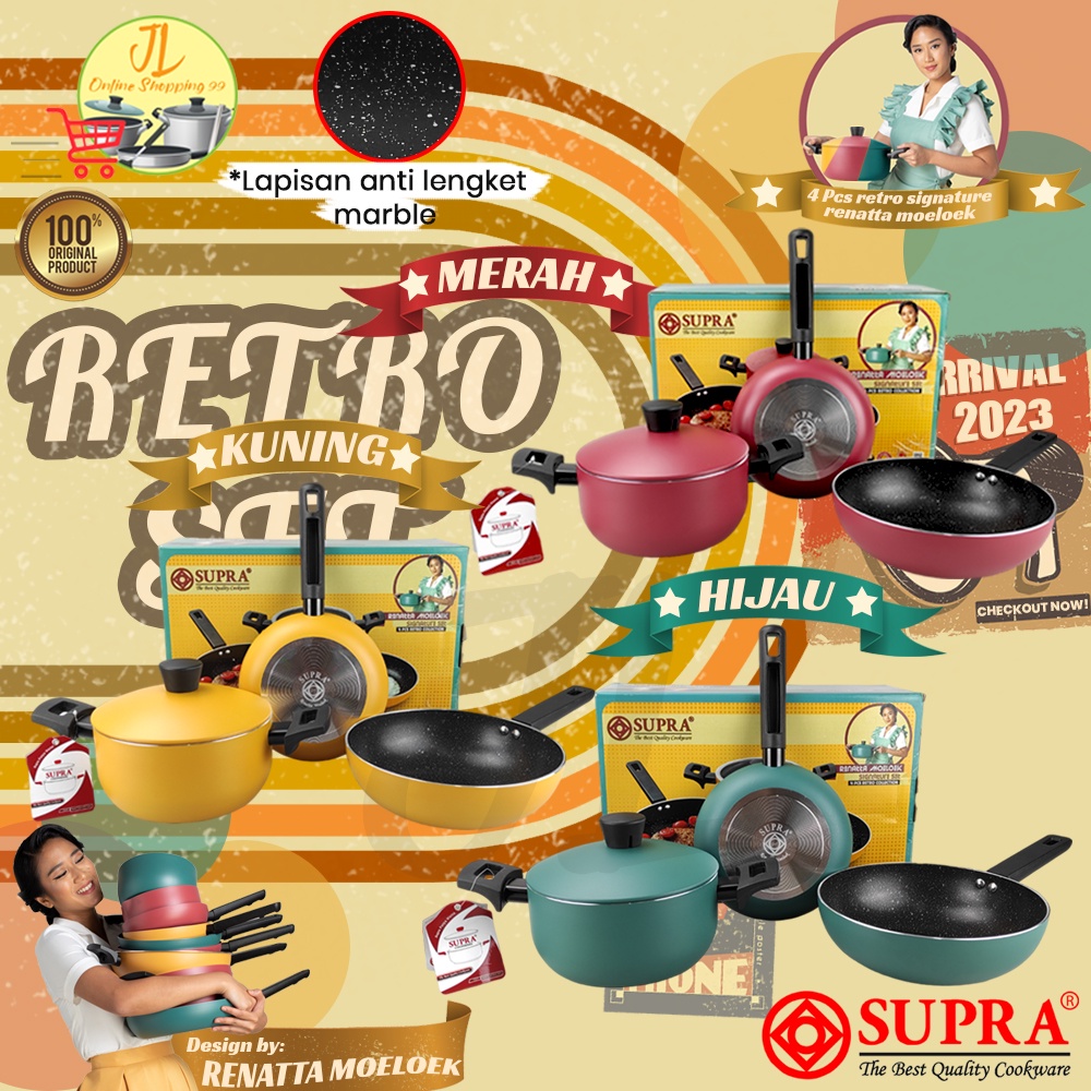 Jual SUPRA panci set 4pcs cookware set retro signature renatta moeloek ...