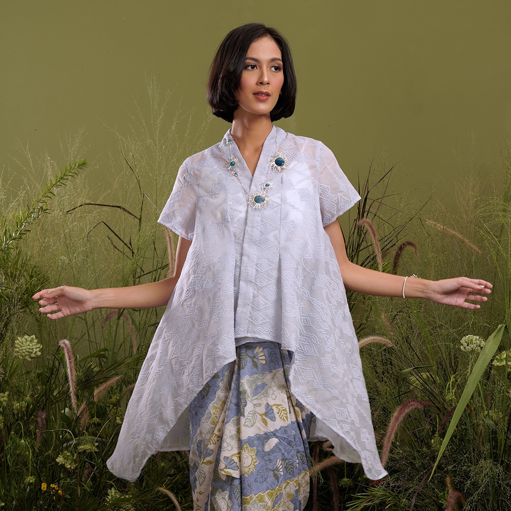 Jual NONA RARA - Elena Organza Blue Short T2127, Baju Batik Kasual ...