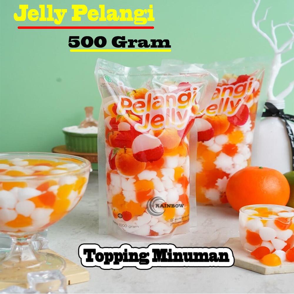 Jual Rainbow Jelly Pelangi 500 gram / Jelly Rasa Buah Leci Topping Minuman Jeli Pelangi Agar ...