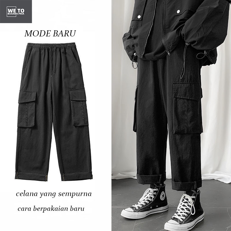 Jual Celana Cargo Pria Celana Cargo Panjang Pria Celana Kargo Jumbo Korean Style Hitam Kantung ...
