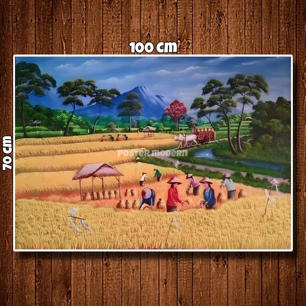 Jual HIASAN DINDING POSTER GAMBAR PANEN PADI #CODE08 UKURAN XTRA JUMBO ...