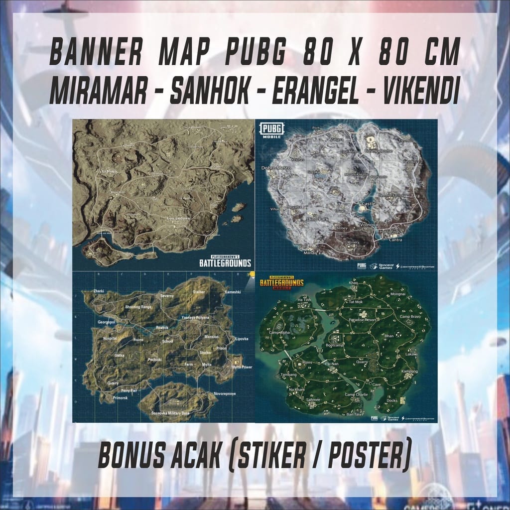 Jual Cetak Spanduk Banner Map PUBG Mobile Ukuran 80x80 cm Bahan Flexi ...