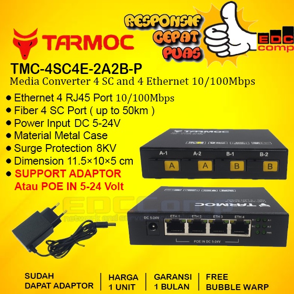 Jual Tarmoc TMC-4SC4E-2A2B-P | Media Converter Switch 4FO 4LAN / 4 FO 4 LAN 10/100Mbps POE IN 5 ...
