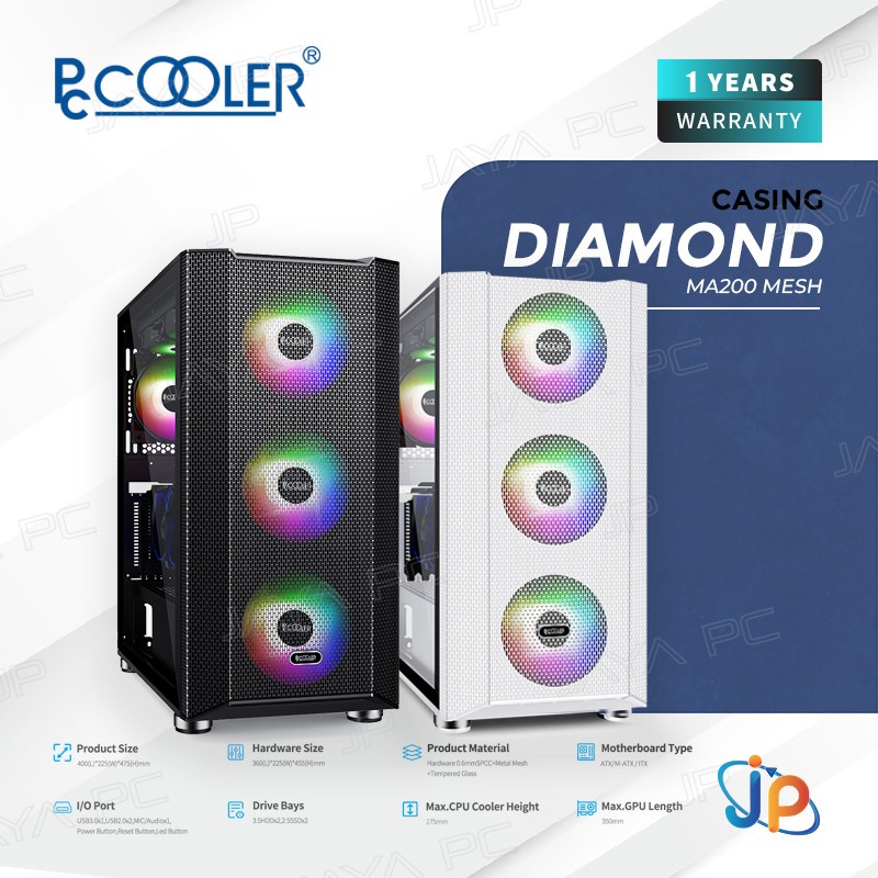 Jual PCCOOLER Diamond MA200 Mesh CPU Case - Tempered Glass Chassis ...