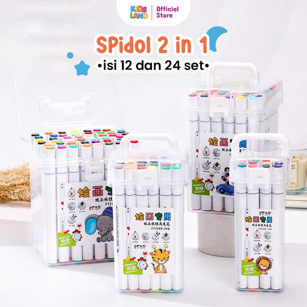 Jual KIDS LAND Spidol Set Sketch Marker Spidol Warna 2in1 Spidol Sketsa ...