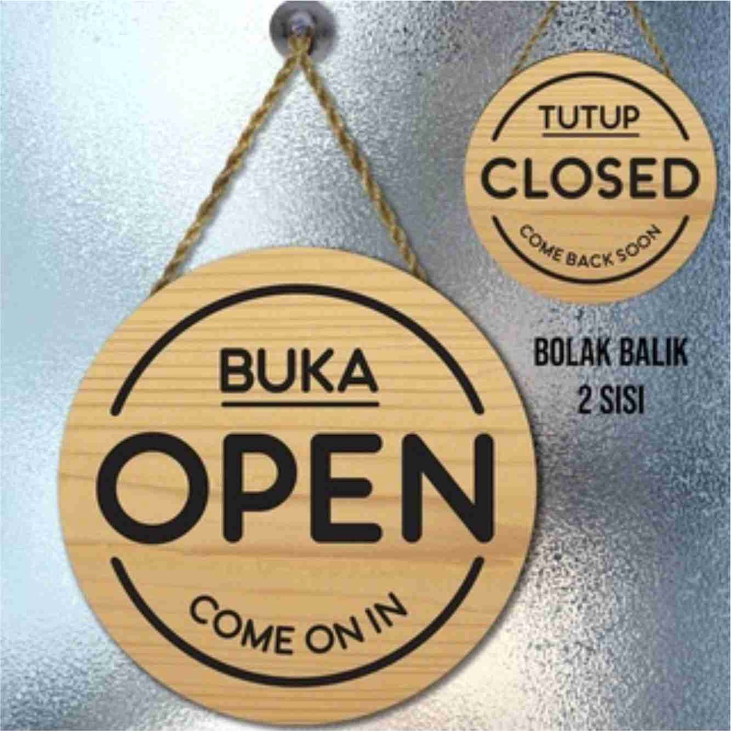 Jual Open closed sign, papan gantungan buka tutup toko print motif kayu ...