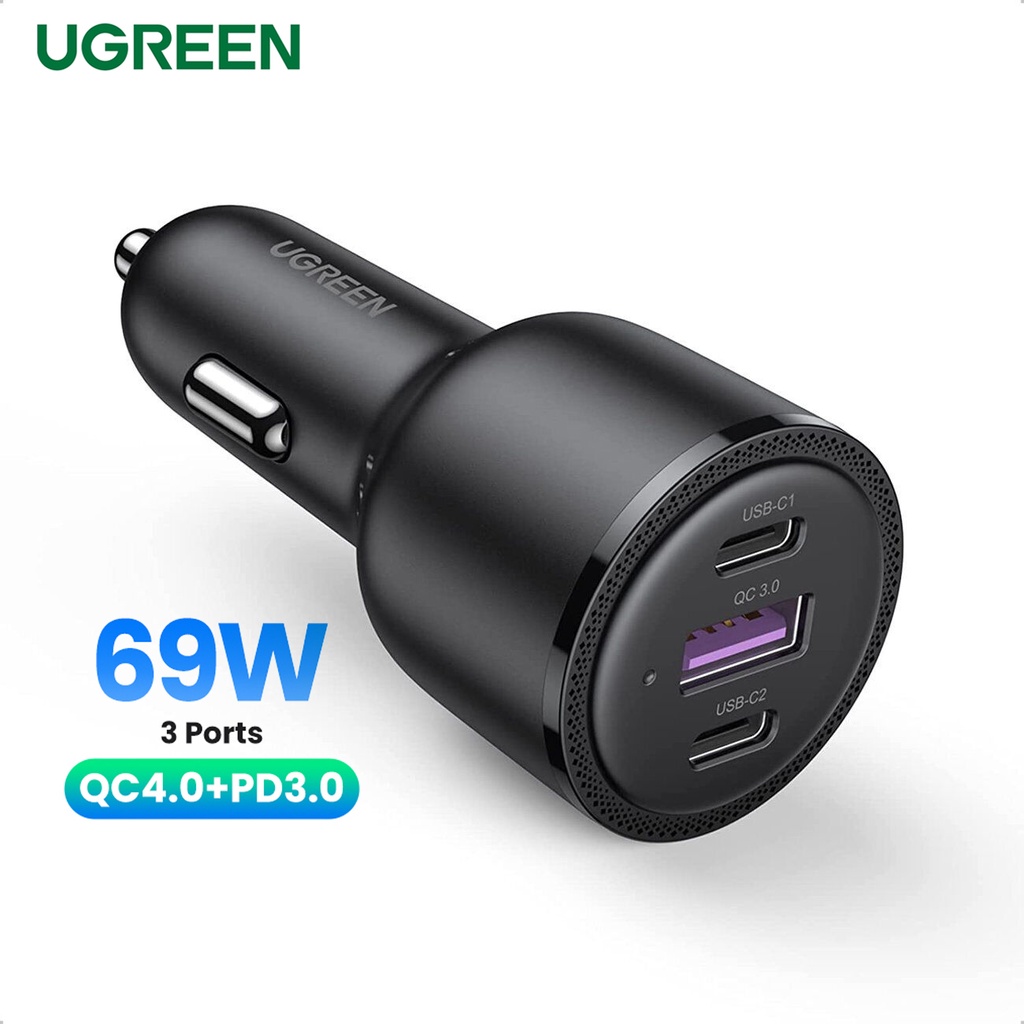 Jual UGREEN ORIGINAL Car Charger Super Fast Charging 69W Type C USB 3 ...