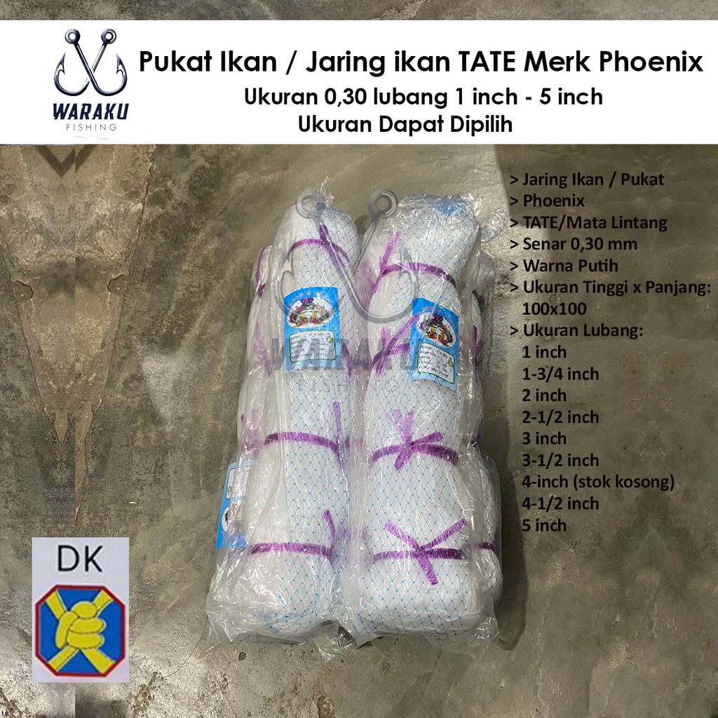 Jual Pukat Ikan / Jaring ikan TATE Merk Phoenix 0.30 lubang 1 inch ~ 5 ...