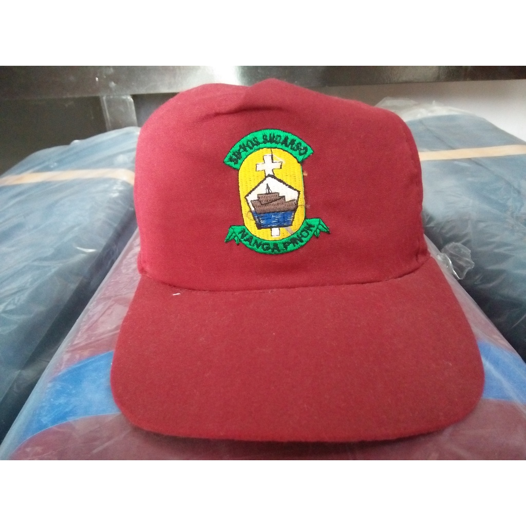 Jual Topi Sekolah SD Murah bordir Logo Sekolah + identitas sekolah Kain ...