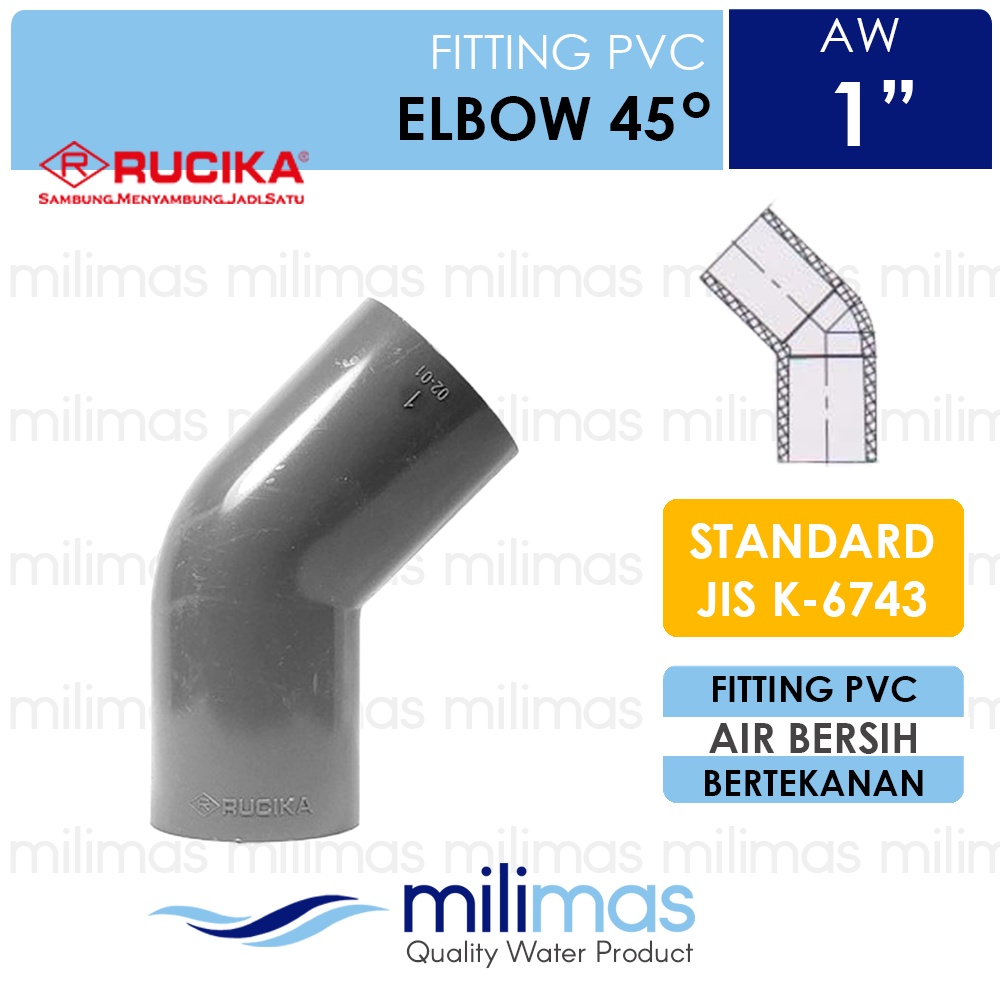 Jual RUCIKA - Elbow 45 Uk.1" - AW Fitting Keni PVC - Knie Polyvinyl ...