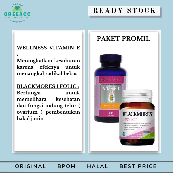 Jual Paket PROMIL - Wellness Vit E isi 60 & Blackmores i-folic | Shopee ...