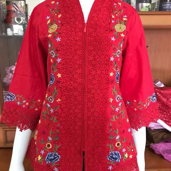 Jual Atasan Kebaya Alexuez Bordir Brukat Merah Original | Shopee Indonesia