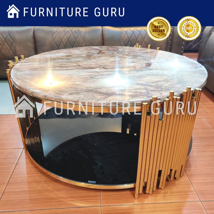 Jual Meja Tamu Emas Marmer Asli Bulat Marble Coffee Table Gold ...