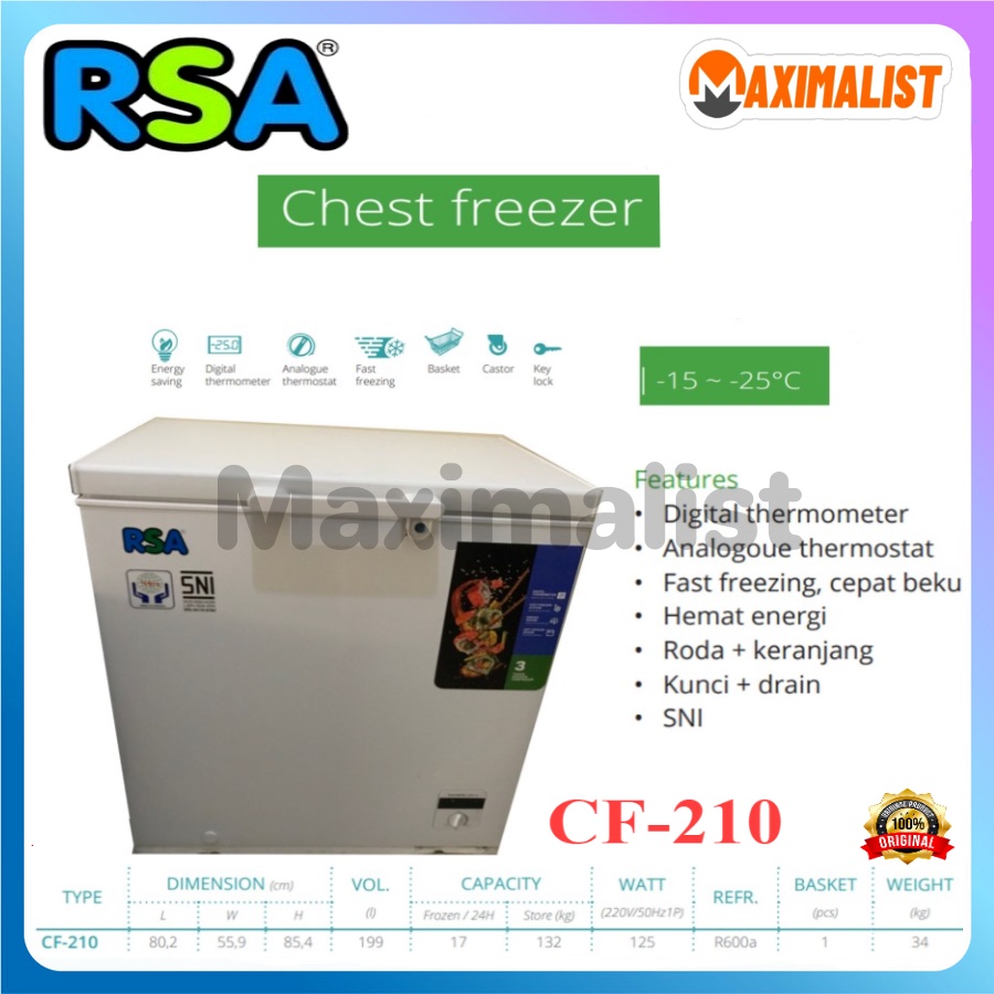 Jual RSA CF-220 CF220 CF 220 CF-210 CF210 Chest Freezer - Box Pembeku ...