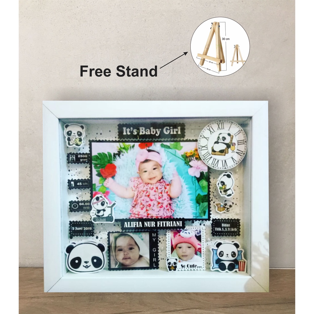 Jual Kado Unik Bayi Pigura 3D Frame Biodata Pop Up ( PANDA Theme ...
