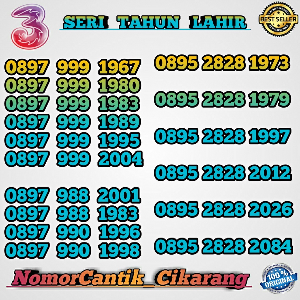 Jual NOMOR CANTIK TRI SERI TAHUN / NOMOR CANTIK TRI 11 DIGIT TAHUN ...