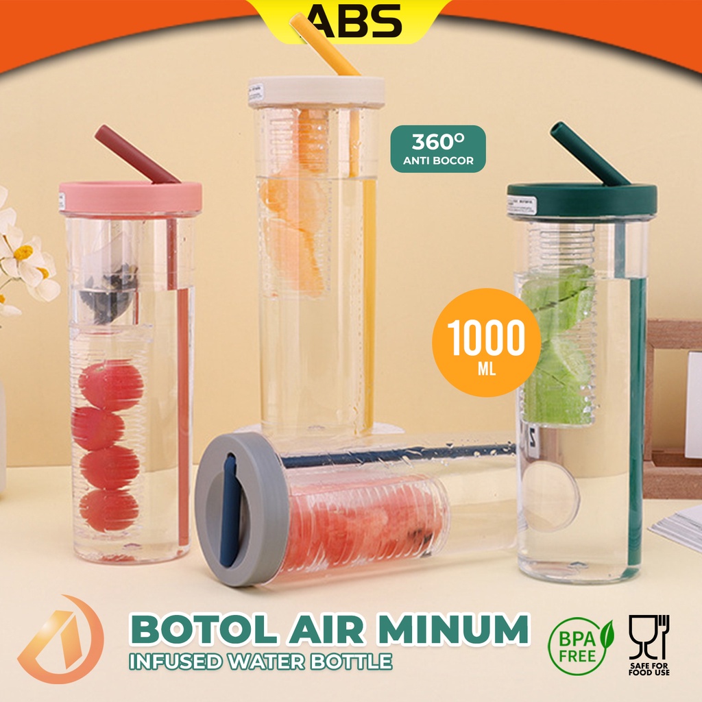 Jual ABS Botol Minum Transparan Infused Water Botol Minum Sedotan Lipat ...