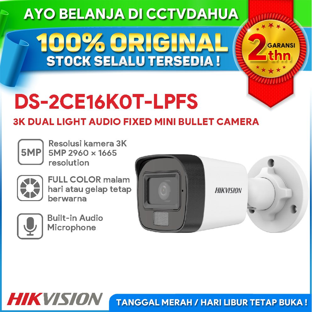 Jual HIKVISION DS-2CE16K0T-LPFS 5MP 3K DUAL LIGHT AUDIO FIXED MINI BULLET | Shopee Indonesia