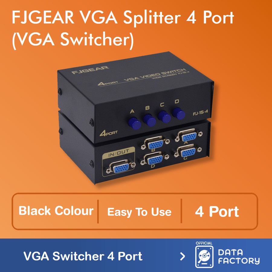 Jual VGA Video Switch / VGA Splitter 4 Port FJGEAR 4 Input VGA Switcher ...