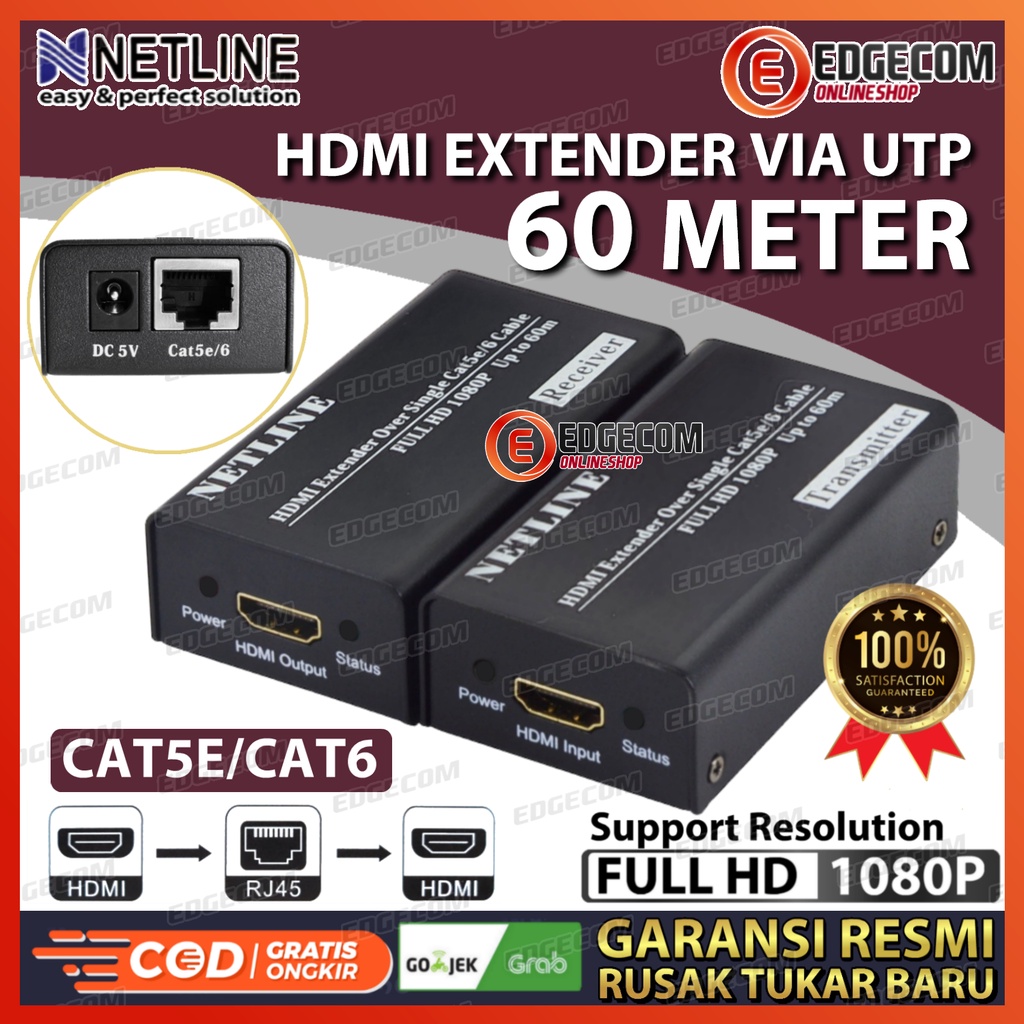 Jual NETLINE HDMI Extender Via UTP Cat6 60 Meter ORIGINAL | Shopee ...