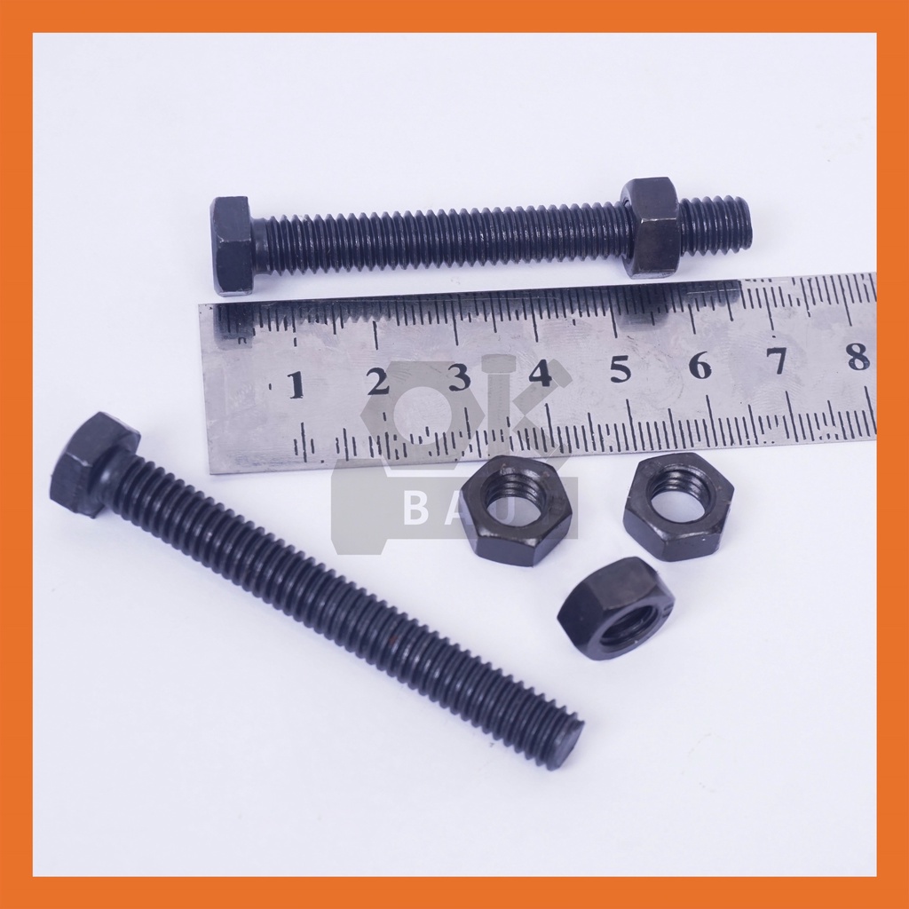 Jual B/N Baut Besi UNC + Mur Hitam 5/16" X 2-1/2" / Baut hitam / Baut ...