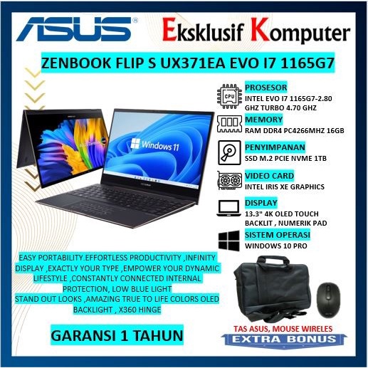 Jual ASUS ZENBOOK FLIP S UX371EA INTEL EVO I7 1165G7 RAM 16GB 13.3" 4K ...