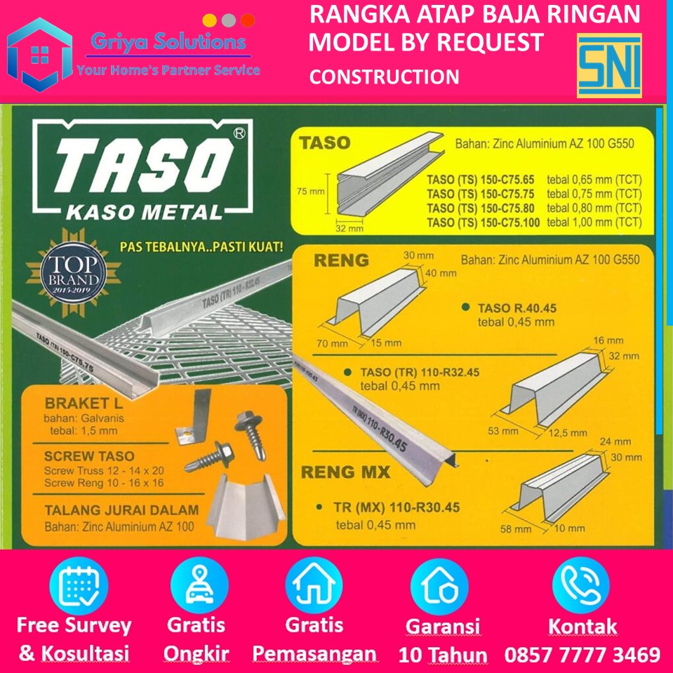 Jual RANGKA ATAP BAJA RINGAN TASO kanal C75.100 HARGA BORONGAN TERPASANG | Shopee Indonesia