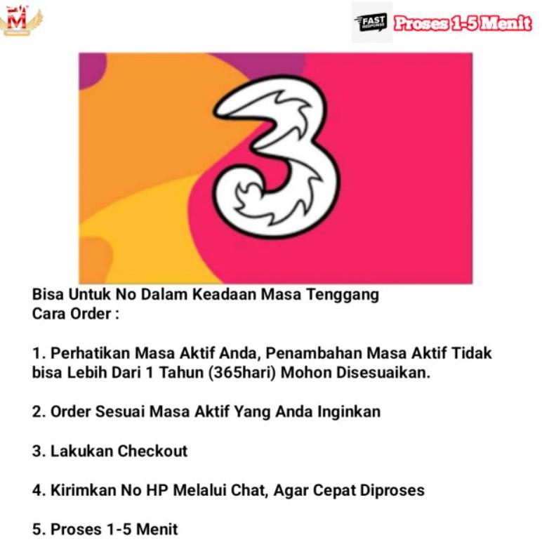 Jual perpanjang masa aktif kartu tri three 3 4 12 bulan (1tahun) 598 ...