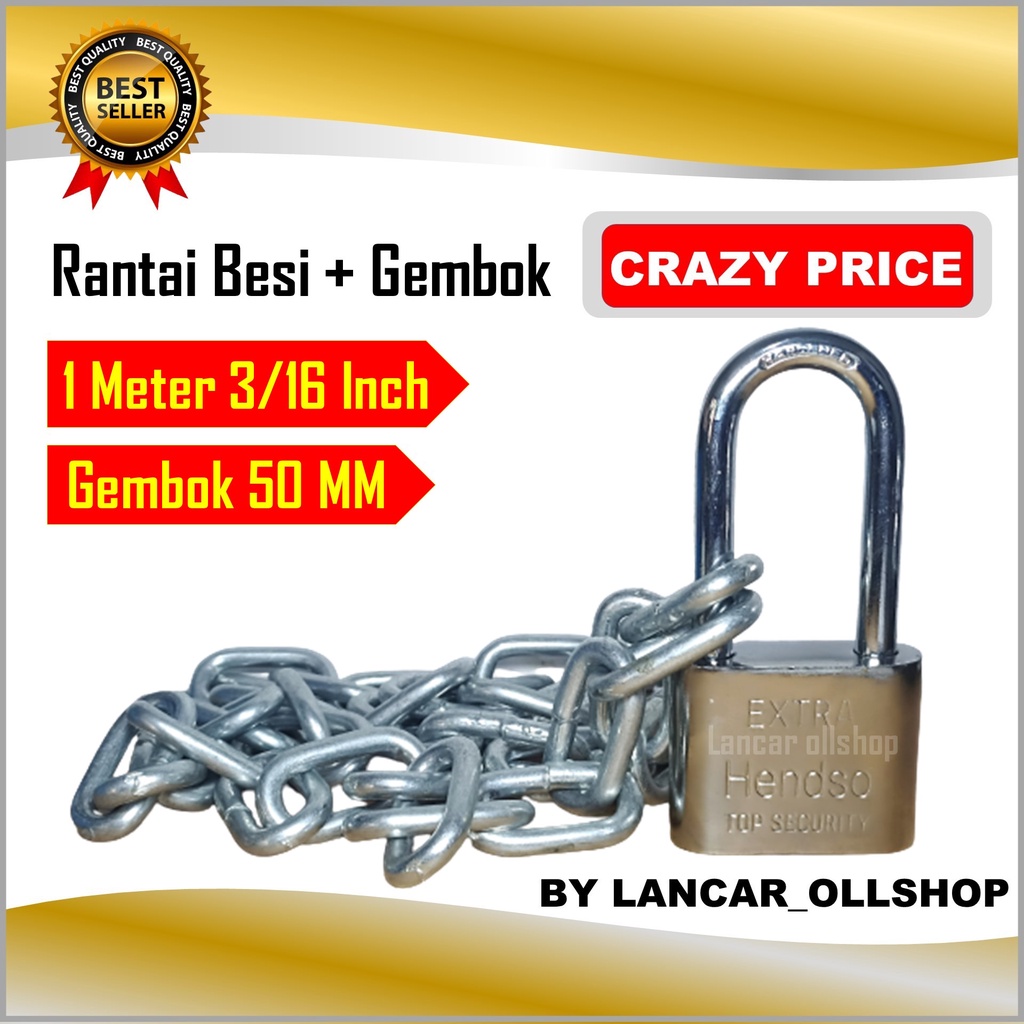 Jual Gembok Rante Rumah Pagar Motor Sepeda / Kunci Rantai 3/16 Gembok ...